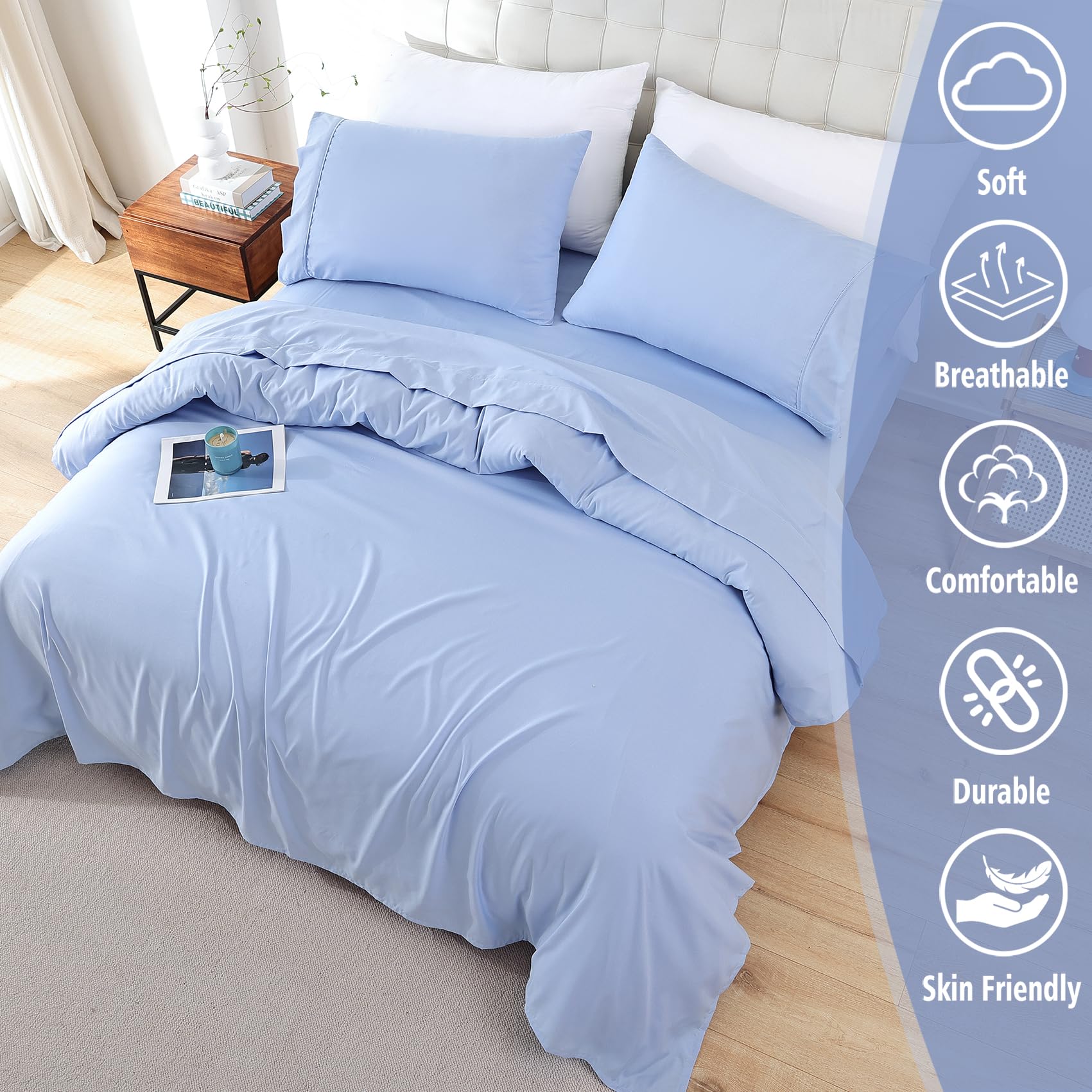 Whitney Home Textile Twin Size Sheet Set - Luxury Soft Comfy Bed Sheets, Breathable Cooling Hotel Bedding for Women, Men, Teens, Extra Deep Pocket, Easy-Fit, Oeko-Tex, Wrinkle Free 3 Piece - Sky Blue