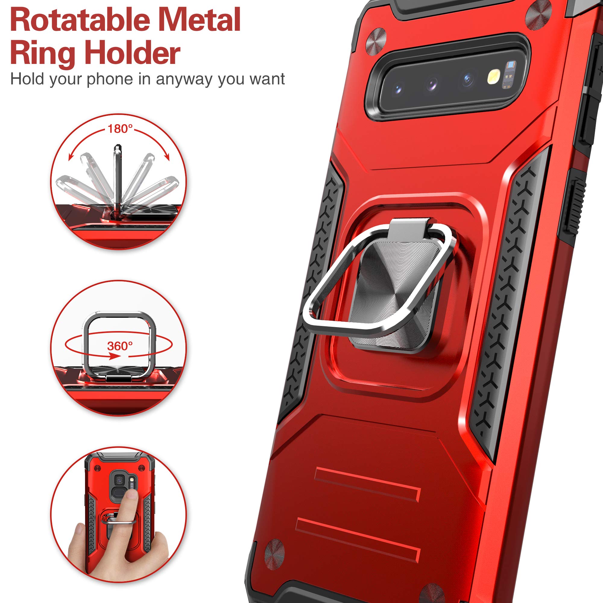 IDYStar for Galaxy S10 Case,Hybrid Drop Test Cover with Car Mount Kickstand Slim Fit Shockproof Hard Resistant Protective Phone Case for Galaxy S10,Red