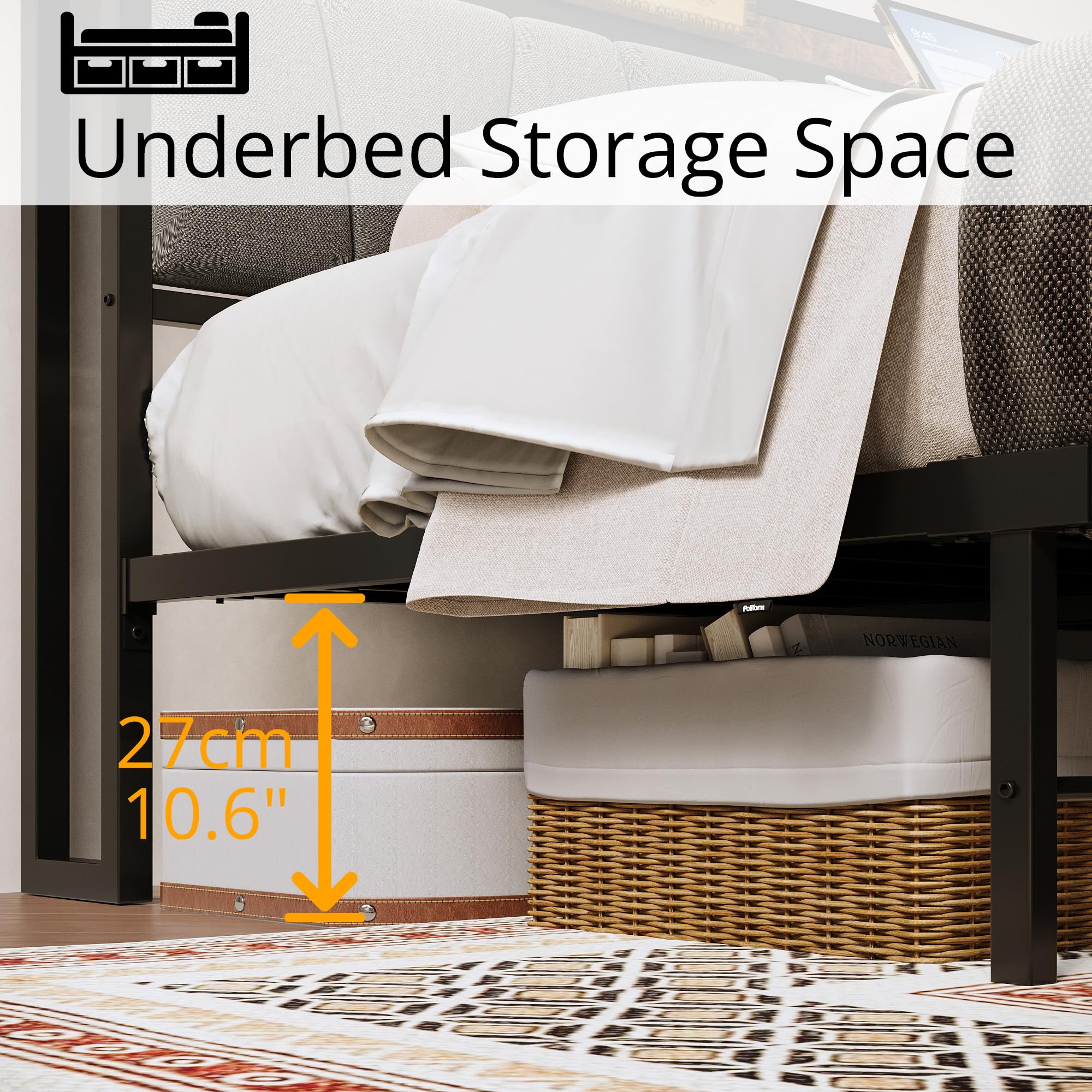 LIKIMIO Twin Bed Frames, Storage Headboard with Charging Station, Solid and Stable, Noise Free, No Box Spring Needed, Easy Assembly