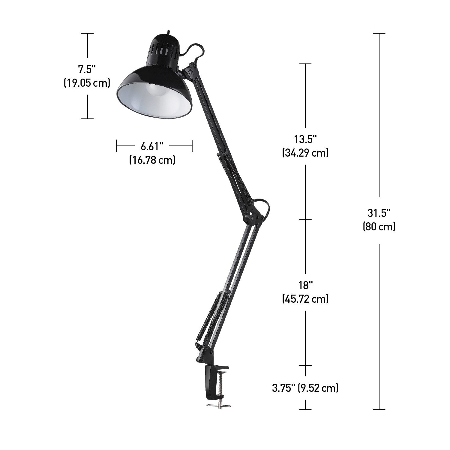 Globe Electric 12641 32" Swing-Arm Clamp-On Lamp, Black Finish, LED Bulb Included, Home Office Accessories, Desk Lamps for Home Office, Home Décor, Desk Lamp, Nightstand, Room Décor, Reading Lamp