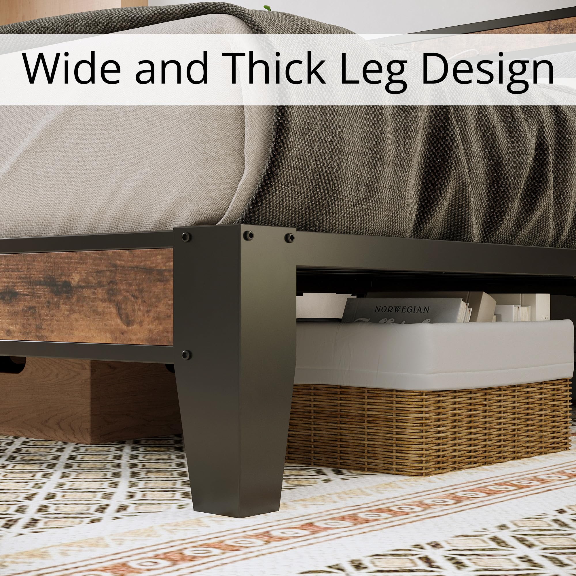 LIKIMIO Twin Bed Frames, Storage Headboard with Charging Station, Solid and Stable, Noise Free, No Box Spring Needed, Easy Assembly