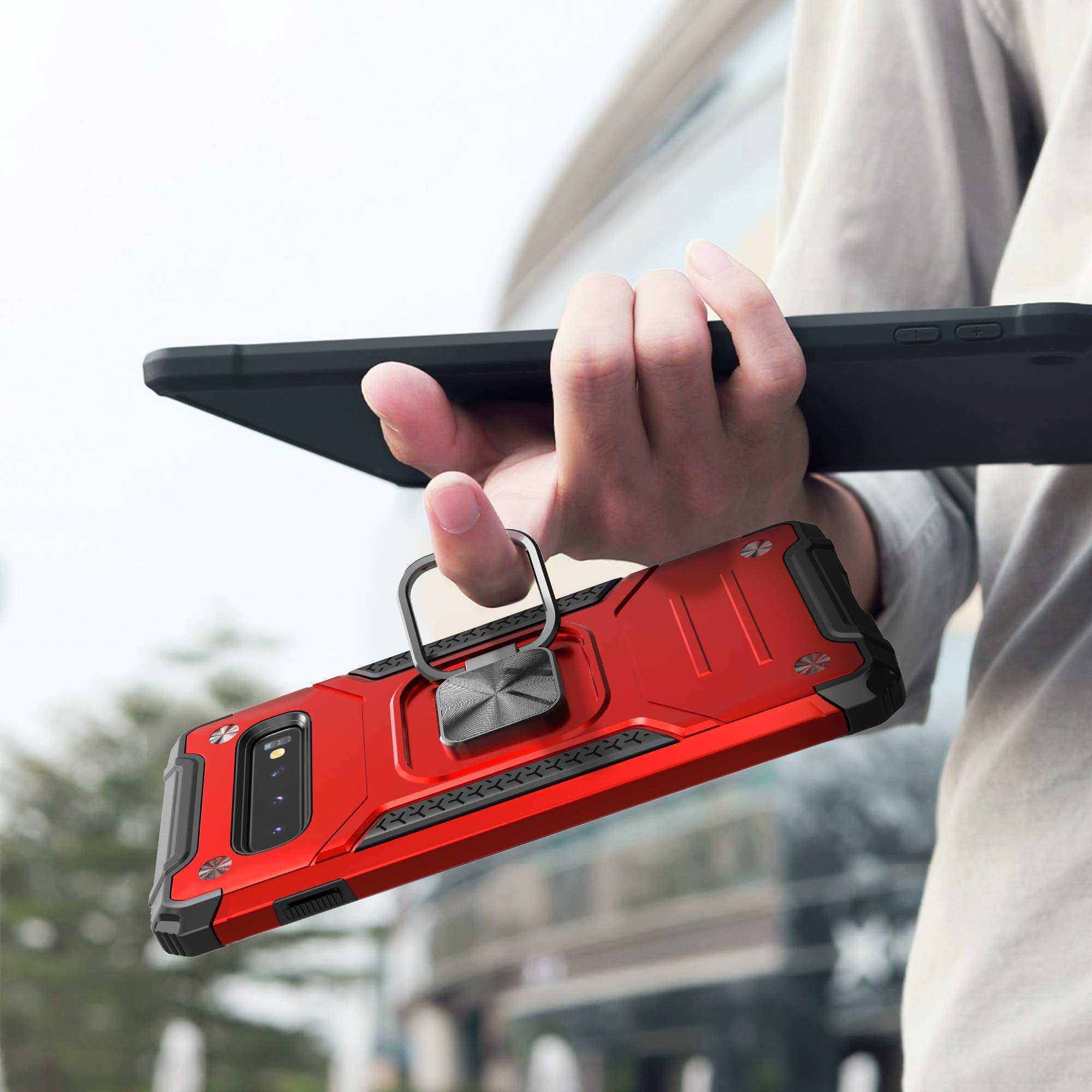 IDYStar for Galaxy S10 Case,Hybrid Drop Test Cover with Car Mount Kickstand Slim Fit Shockproof Hard Resistant Protective Phone Case for Galaxy S10,Red