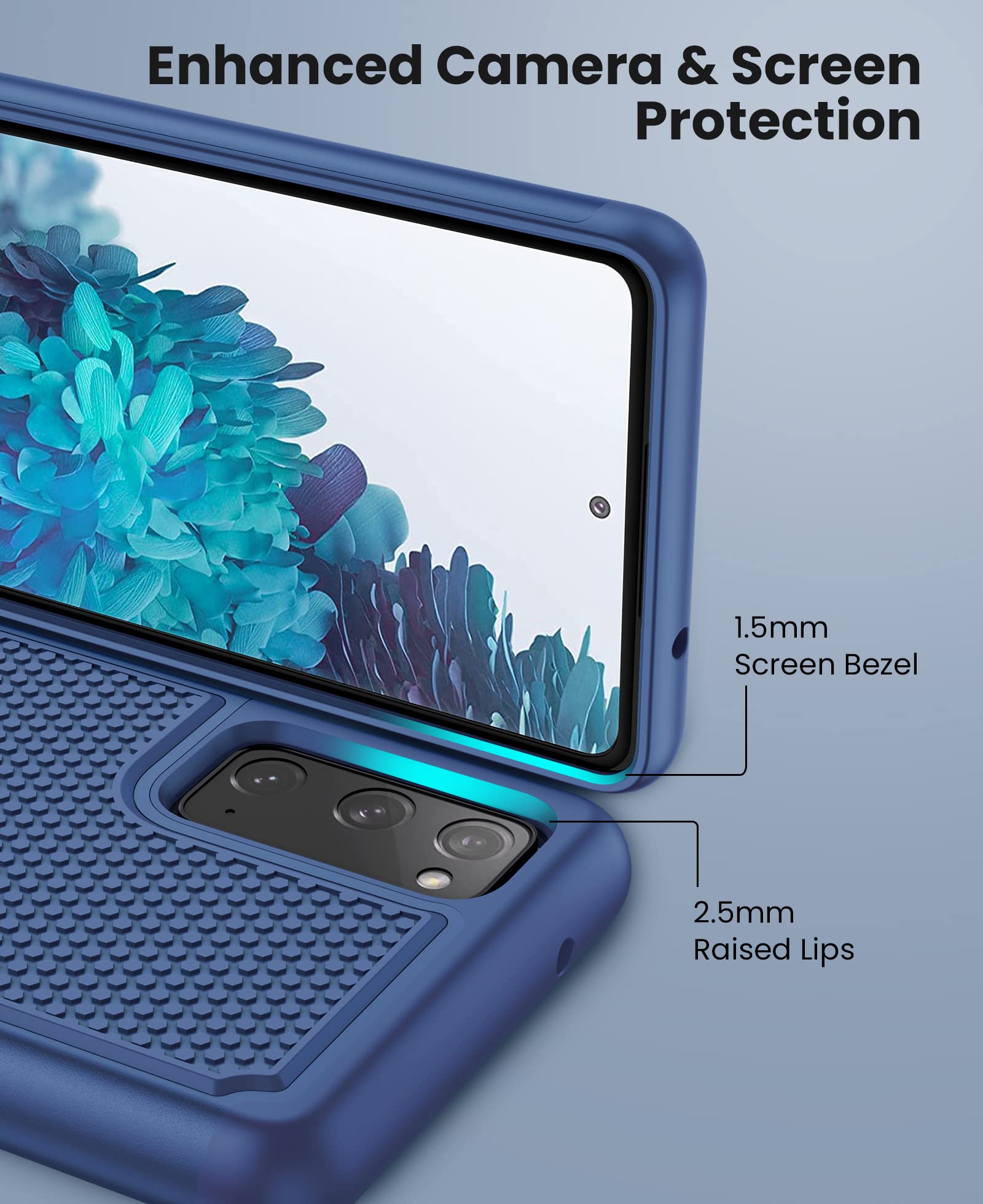 UNPEY Case for Samsung Galaxy S20-FE: Dual Layer Shockproof 5G Phone Protection | Matte Anti-Slip Textured | Military Rugged Protective Cover - Navy Blue