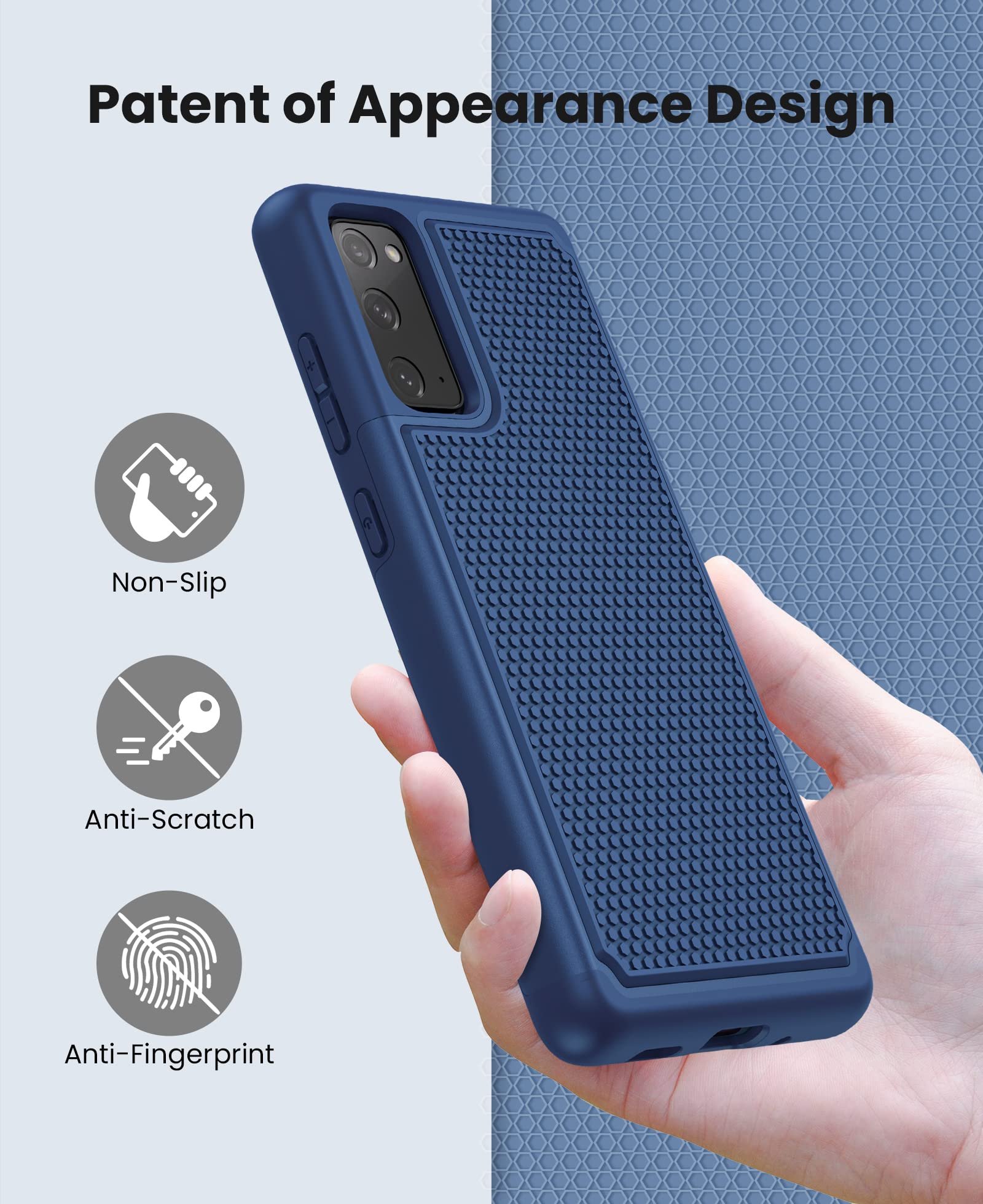 UNPEY Case for Samsung Galaxy S20-FE: Dual Layer Shockproof 5G Phone Protection | Matte Anti-Slip Textured | Military Rugged Protective Cover - Navy Blue
