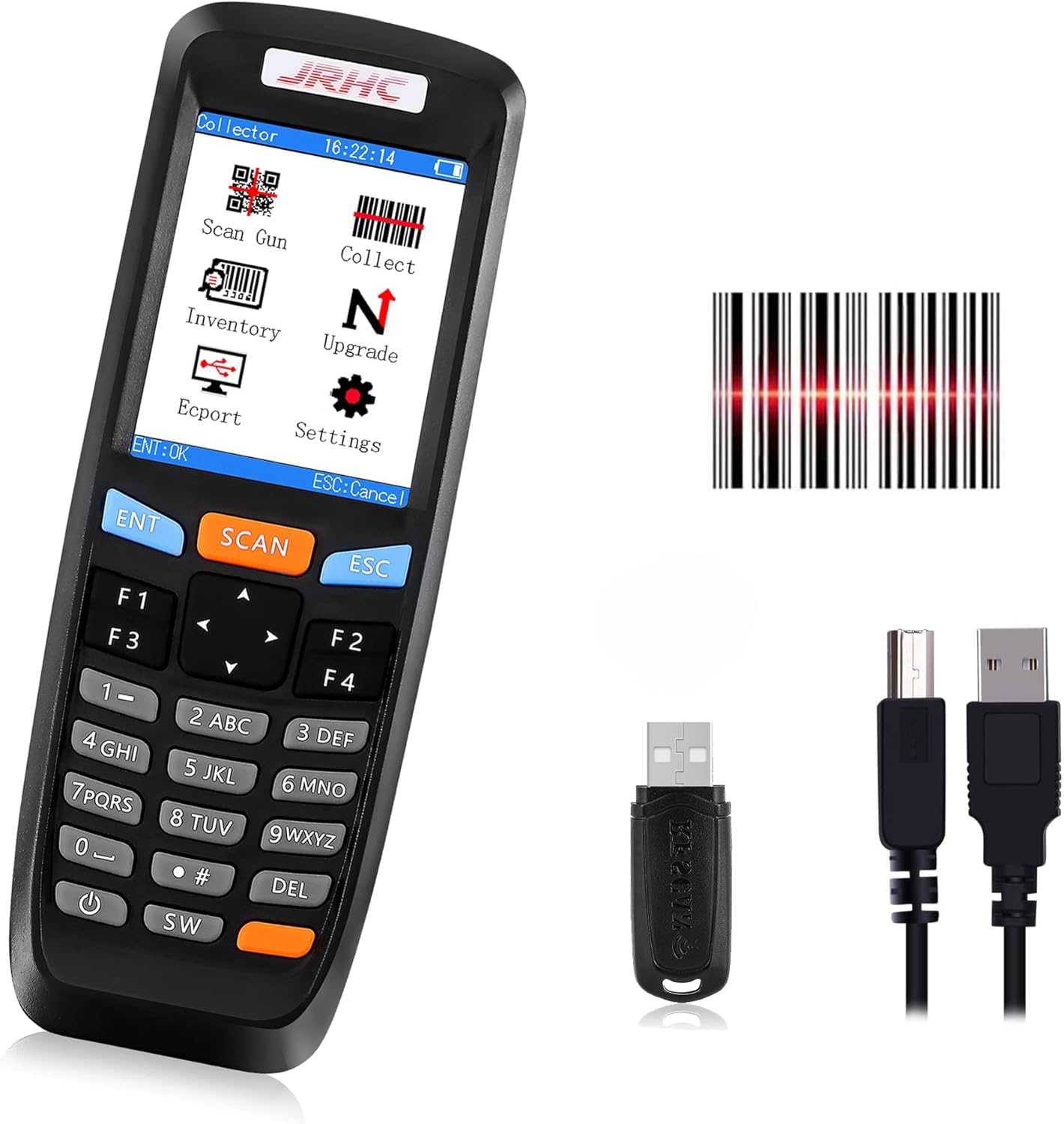 2D Wireless Barcode Scanner,JRHC Portable Inventory Scanner & Data Collector 2.4G Bar Code Reader Long Transmission Distance with 2.8 Inch LCD Screen for Werehouse,Library,Pharmacy,Supermarket,Store