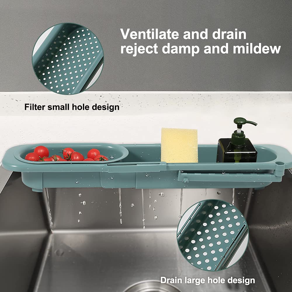 Telescopic Sponge Holder for Kitchen Sink Organizer Telescopic Sink Storage Rack Holder Telescopic Sink Shelf Kitchen Kitchen Sink Drain Basket Telescoping Sink Caddy Adjustable for Home(Green)