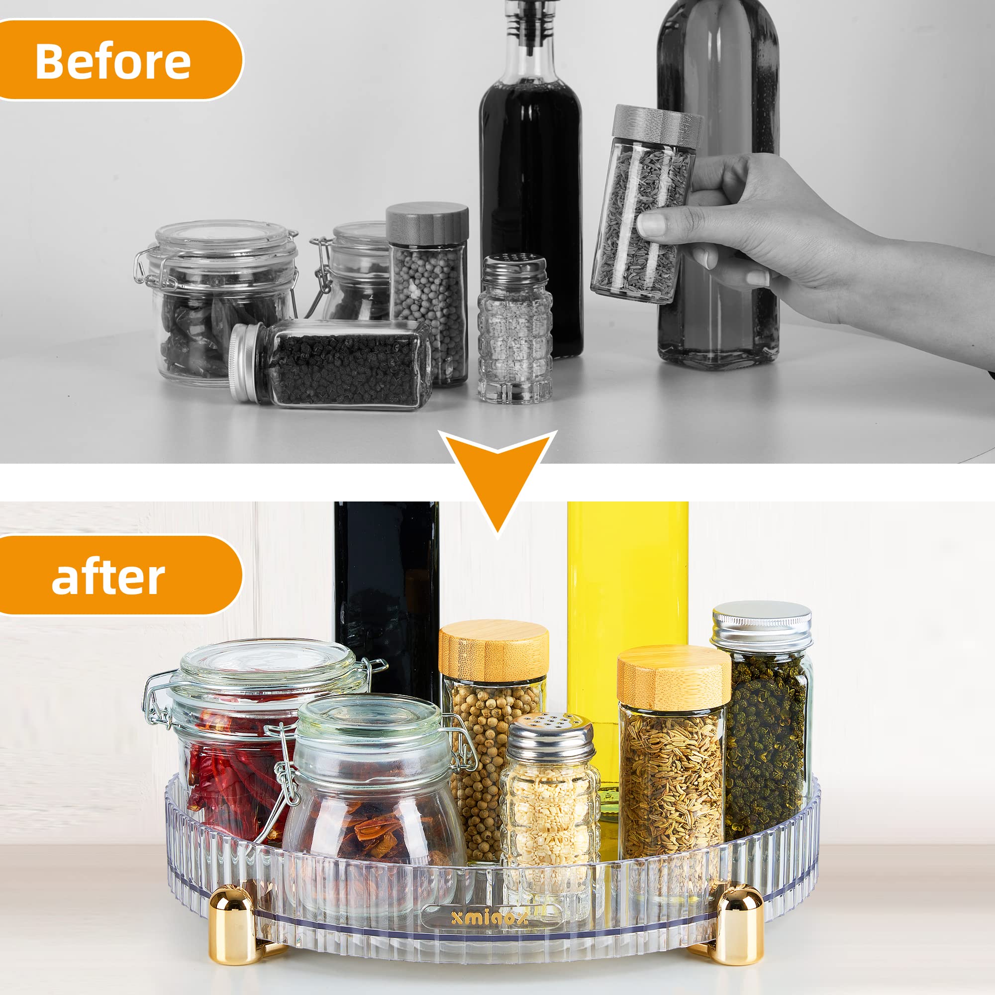 XMIAOX Lazy Susan Turnable Organizer, 11 Inches Plastic Rotating Spice Rack, Storage Turntable for Cabinet, Kitchen, Pantry, Bathroom, Cosmetics, Transparent