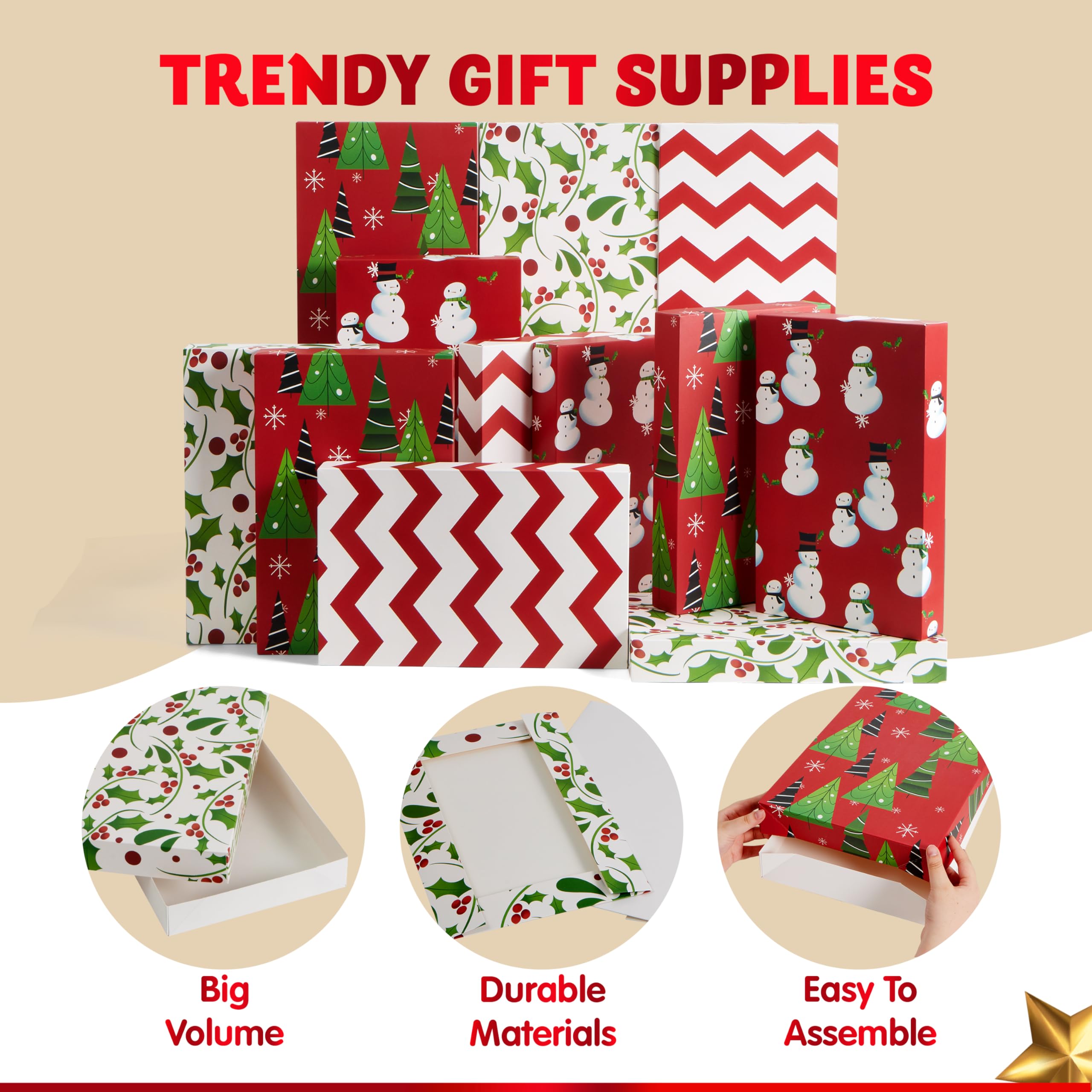JOYIN 12 Pcs 14" x 9.5" x 2" Christmas Tone Shirt Wrap Boxes with Lid and Base, Clothes, Wrapping Robe Boxes,Gift Boxes, Xmas Goody Gift Boxes for Christmas, Birthdays, Wedding, 4 Designs
