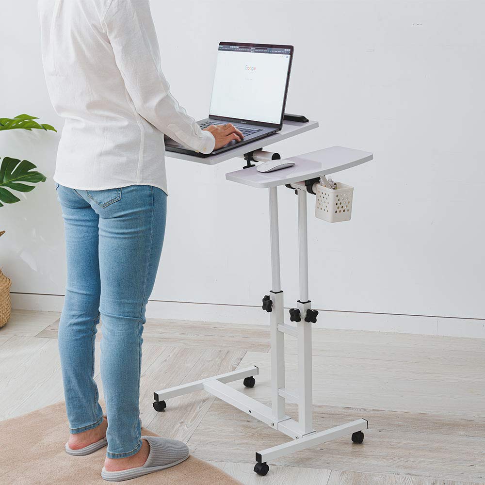 Farios Adjustable Laptop Desk with Wheels, Overbed Bedside Desk, Wheels Height Adjustable Desk Cart,Standing Laptop Desk,Moveable Laptop Stand,Tilting Over Bed Table,Rolling Laptop Stand-White.
