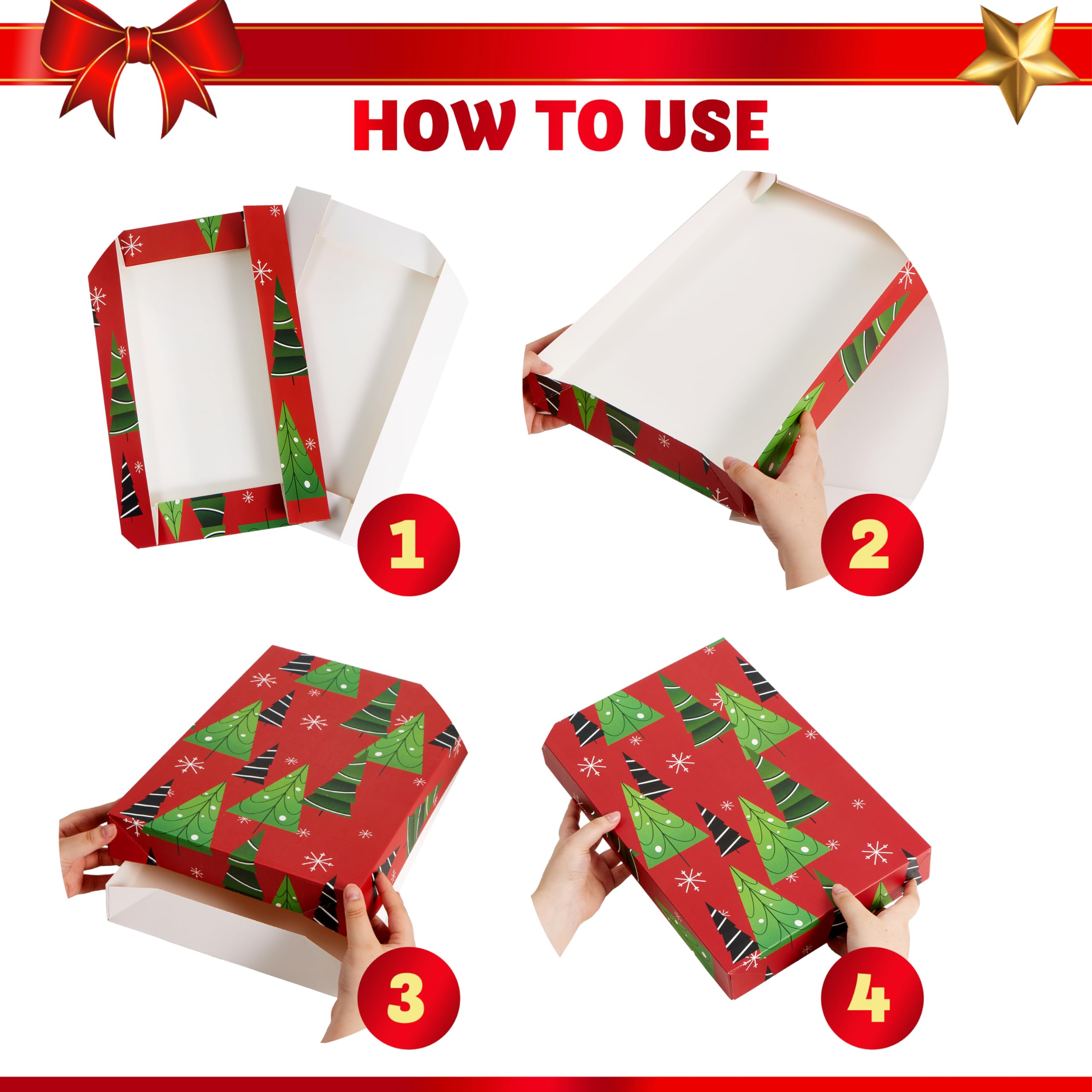 JOYIN 12 Pcs 14" x 9.5" x 2" Christmas Tone Shirt Wrap Boxes with Lid and Base, Clothes, Wrapping Robe Boxes,Gift Boxes, Xmas Goody Gift Boxes for Christmas, Birthdays, Wedding, 4 Designs