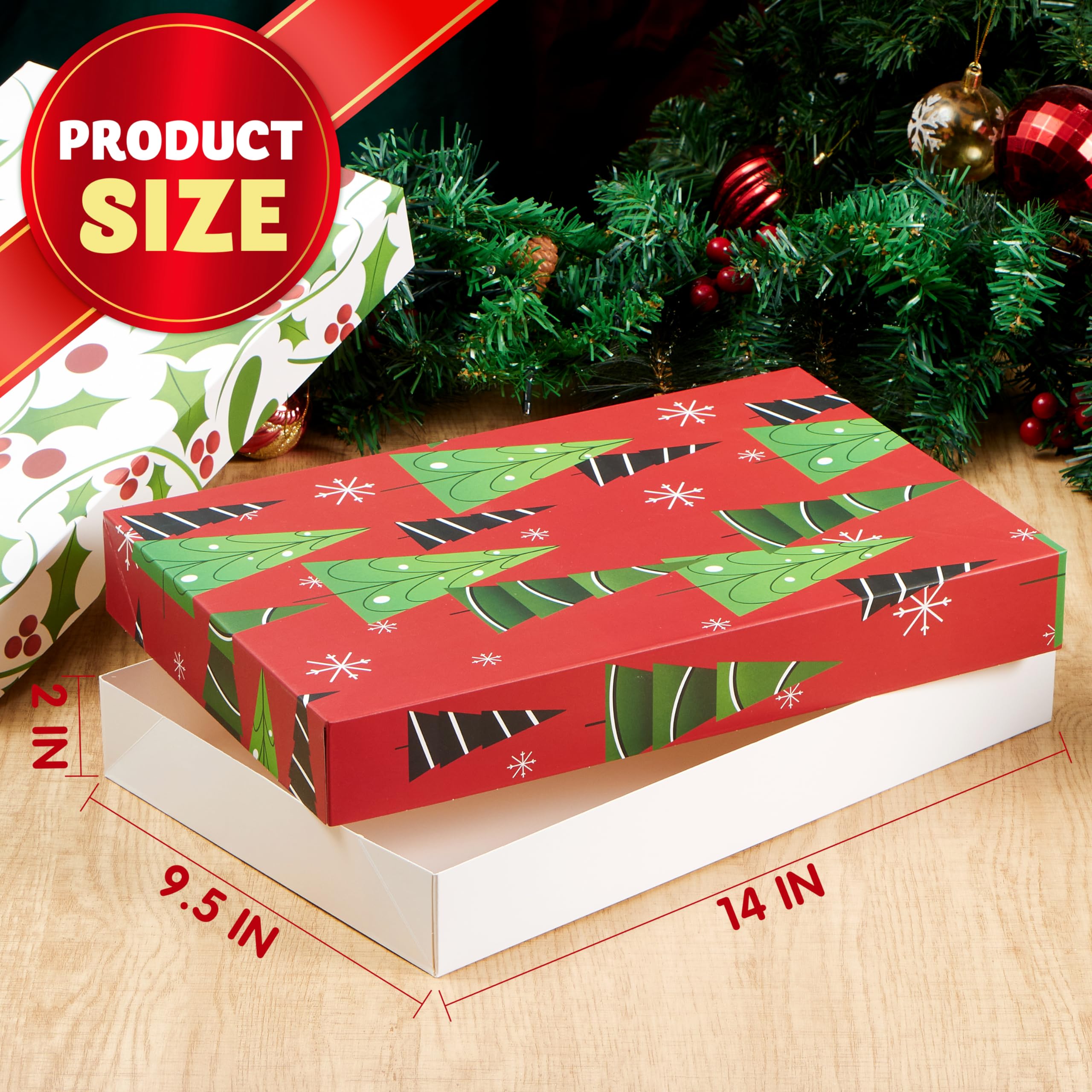 JOYIN 12 Pcs 14" x 9.5" x 2" Christmas Tone Shirt Wrap Boxes with Lid and Base, Clothes, Wrapping Robe Boxes,Gift Boxes, Xmas Goody Gift Boxes for Christmas, Birthdays, Wedding, 4 Designs