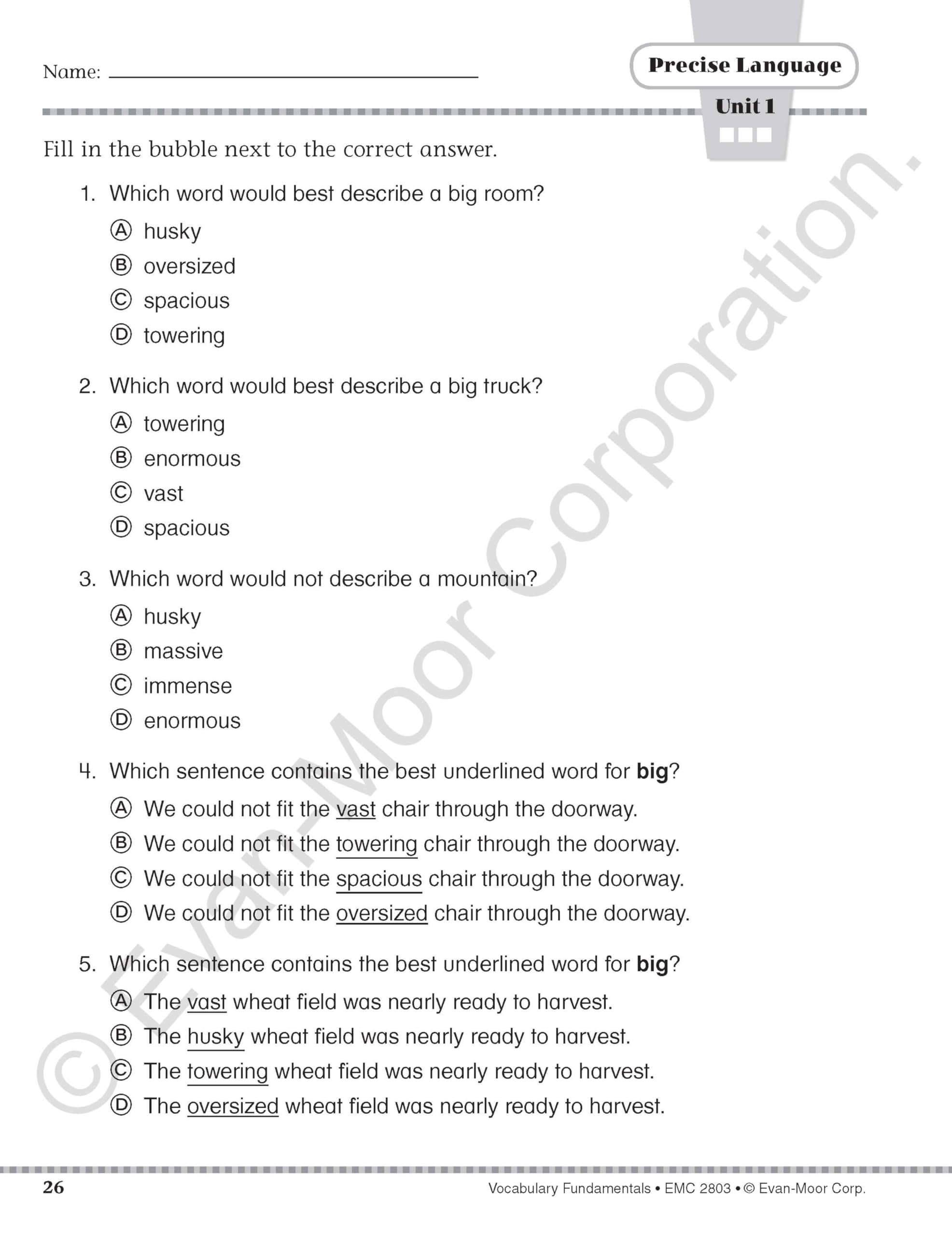 Vocabulary Fundamentals, Grade 3