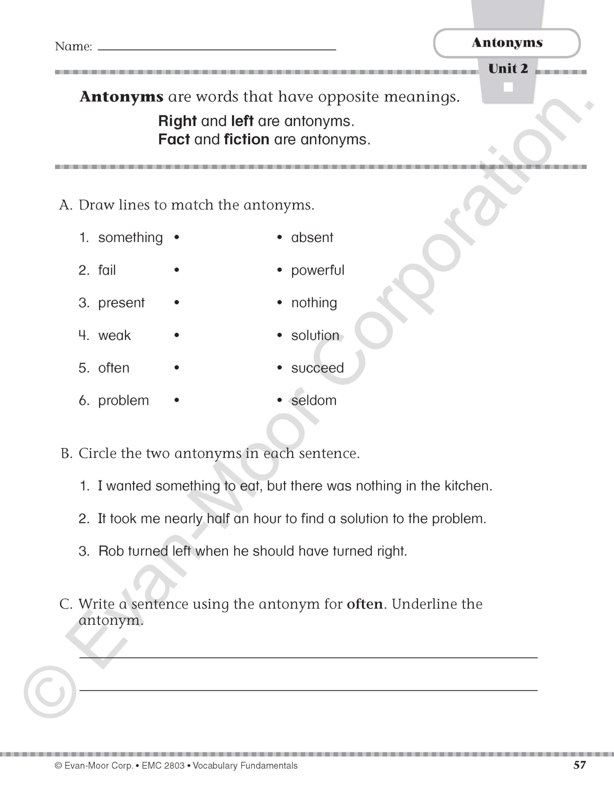 Vocabulary Fundamentals, Grade 3