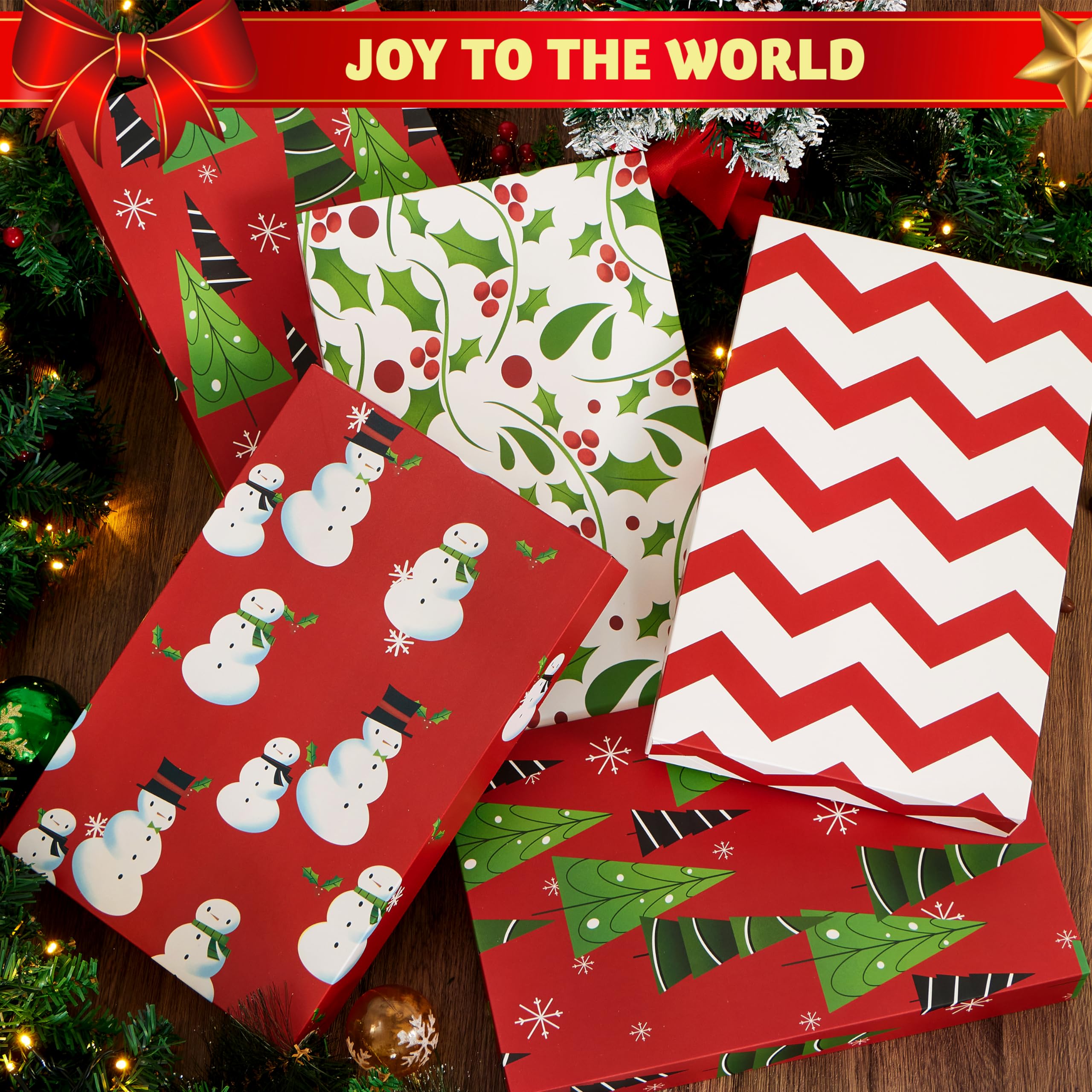JOYIN 12 Pcs 14" x 9.5" x 2" Christmas Tone Shirt Wrap Boxes with Lid and Base, Clothes, Wrapping Robe Boxes,Gift Boxes, Xmas Goody Gift Boxes for Christmas, Birthdays, Wedding, 4 Designs