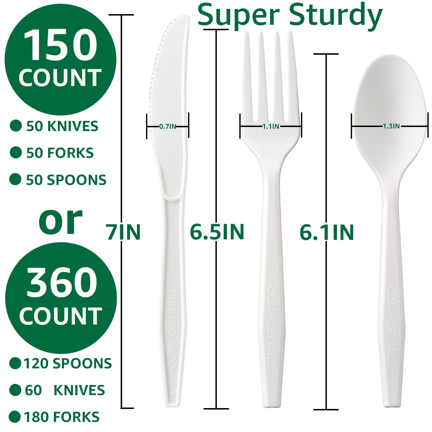 BIOCEAN 100% Compostable No Plastic Knives Plastic Forks Plastic Spoons Plastic Utensils, The Heavyweight Heavy Duty Flatware is Eco Friendly Products for Lounge Party Wedding BBQ Picnic Camping.