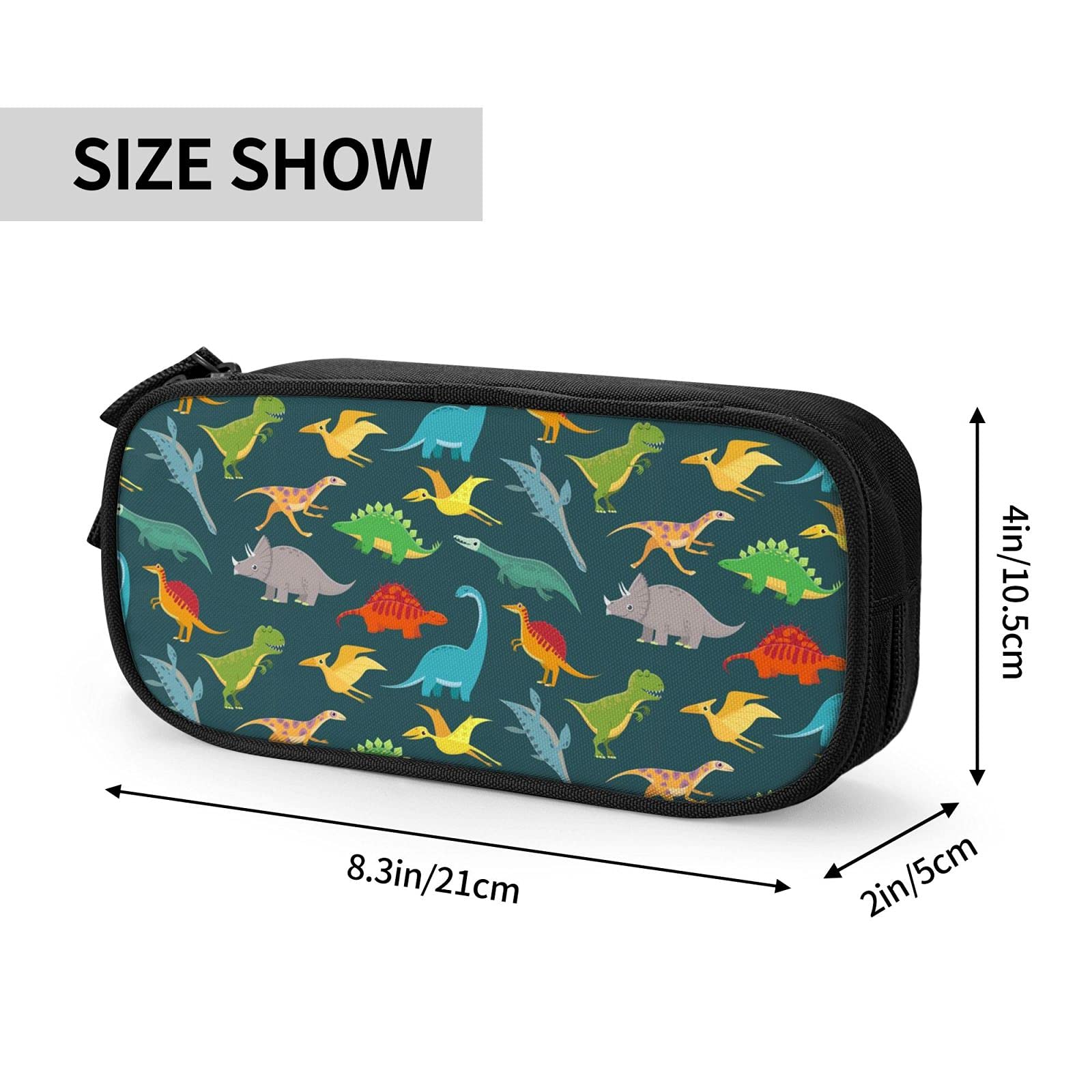 VIRTUALSHELF Dinosaur Pattern Big Capacity Pen Case with Zipper Large Storage Pencil Pouch for Girl Boy Business Office(Black), One Size
