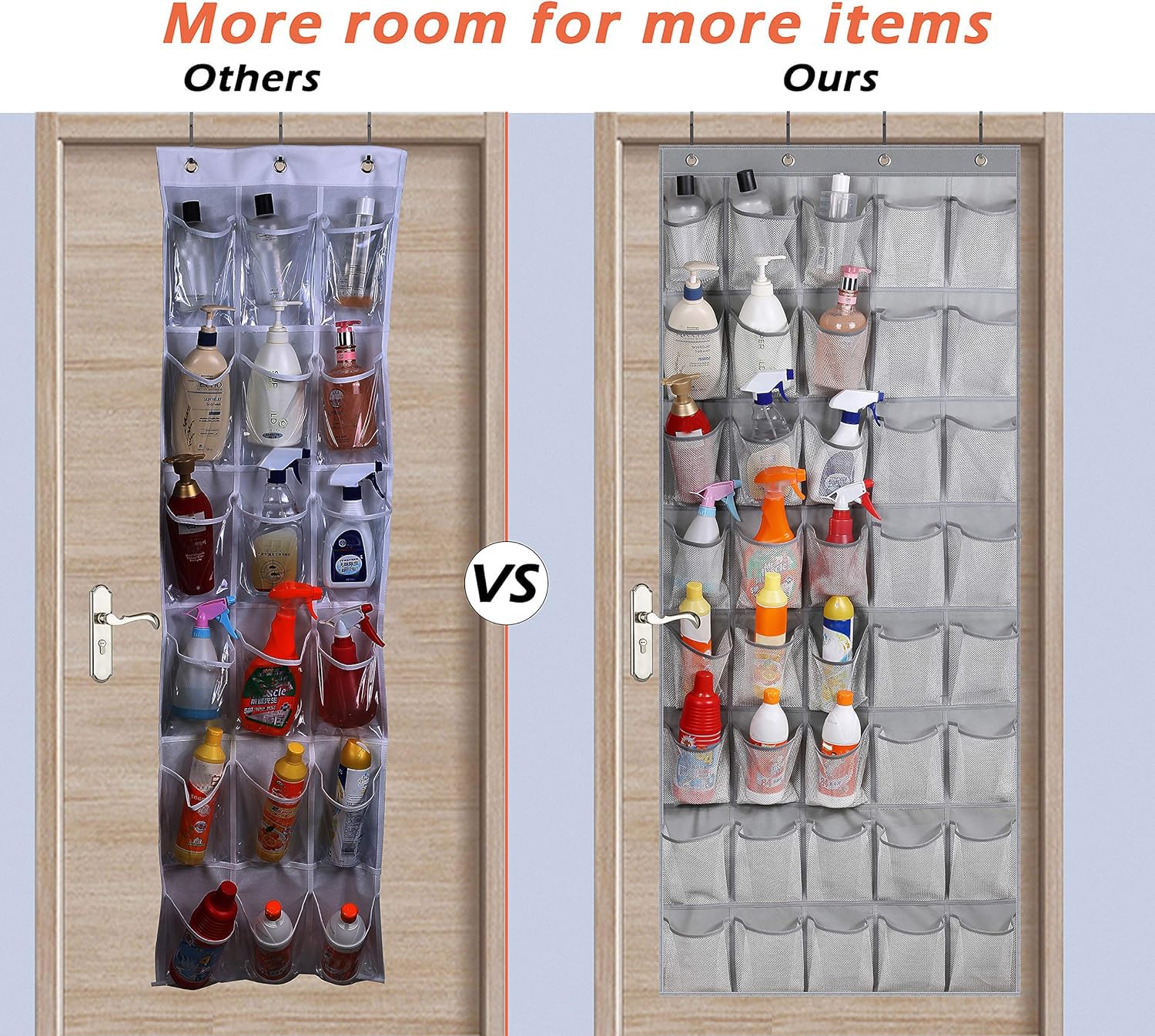 KIMBORA Large Hanging Storage Organizer Wide Over the Door Pantry Organizer kids Shoe Rack with 40 Mesh Pockets for Bathroom Cleaning Room, Grey
