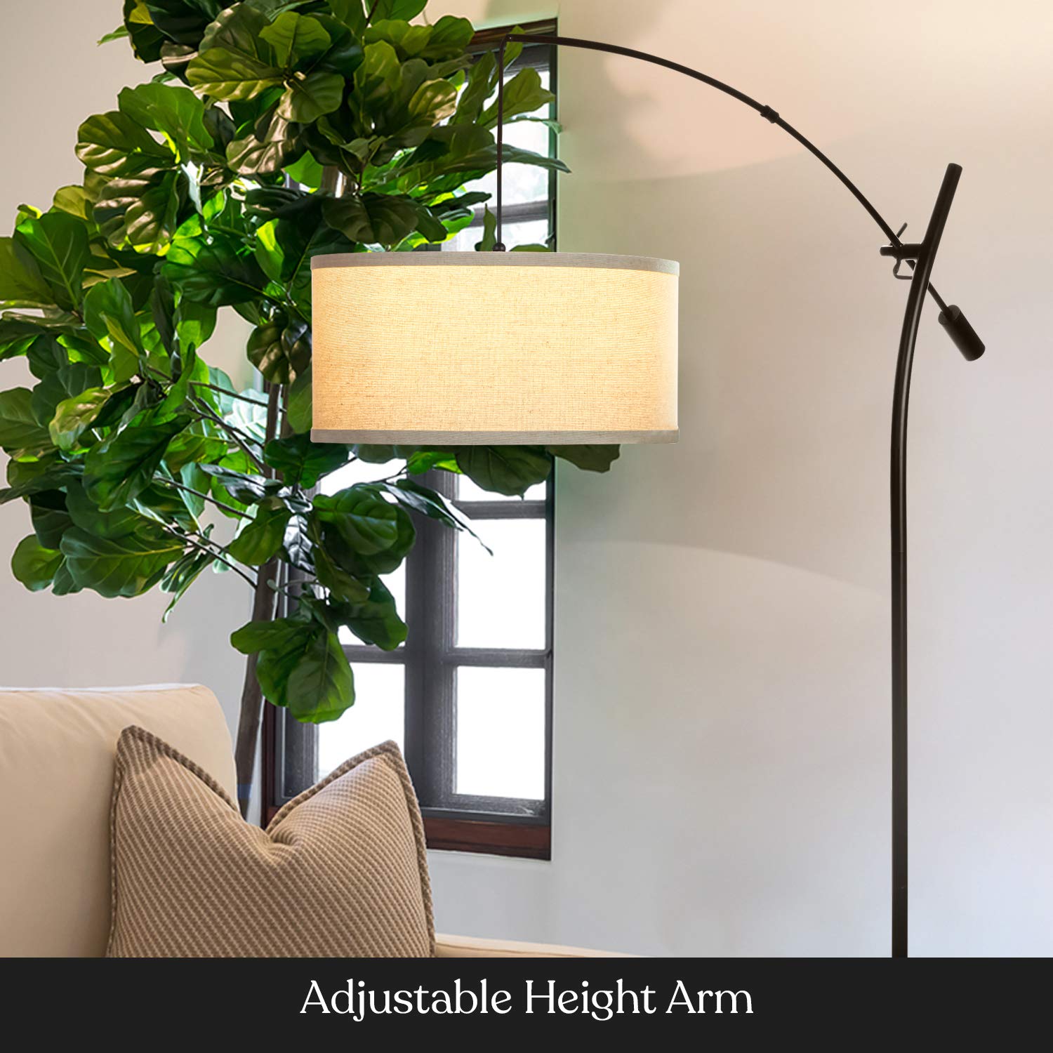 Brightech Grayson LED Floor Lamp, Modern Arc Lamp for Office & Living Room, Tall Lamp with Adjustable Arm, Standing Lamp in Industrial Style for Bedroom Reading - Black