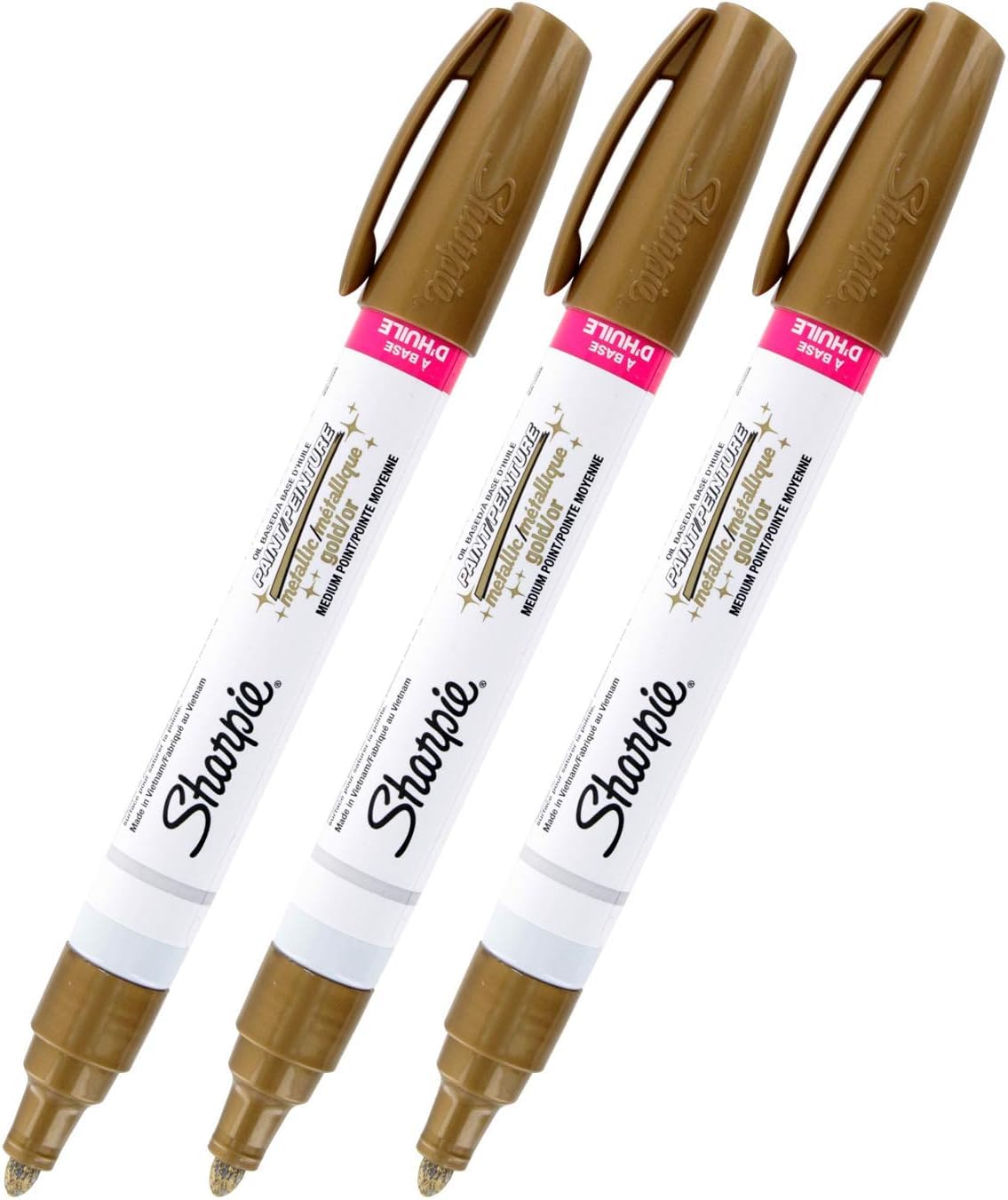 Sharpie Oil-Based Paint Marker, Medium Point, 3-Count (Metallic Gold)
