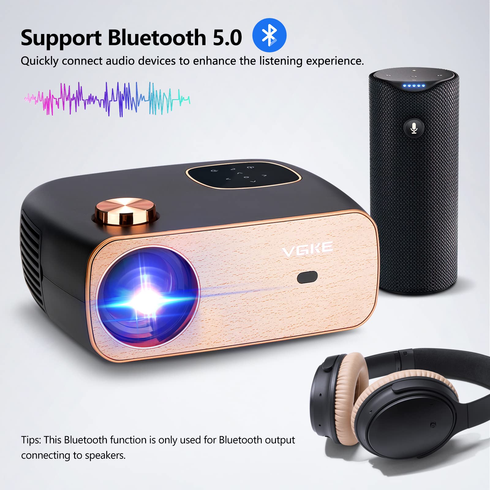 VGKE Smart Projector T82 9000L/340 ANSI Ultra High Definition 1080P, LCD WiFi Projector, 4D Keystone Correction, iOS/Android