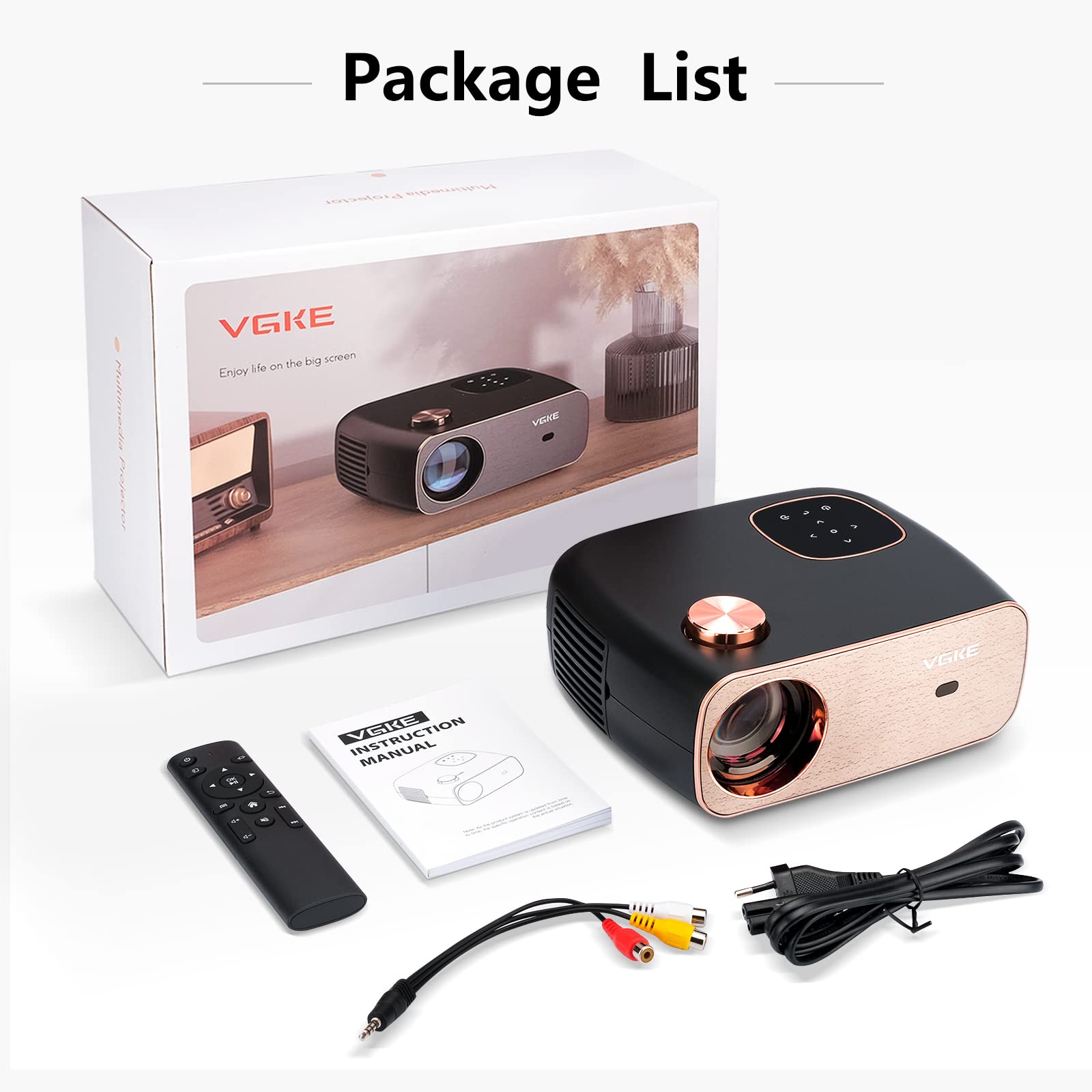 VGKE Smart Projector T82 9000L/340 ANSI Ultra High Definition 1080P, LCD WiFi Projector, 4D Keystone Correction, iOS/Android
