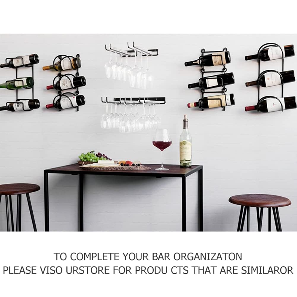 Wine Glass Rack 2 Pack Iron Hanging Holder Storage Hanger 12 Inch Stemware Rack Wall Mounted for Kitchen Cabinet Bar,Black