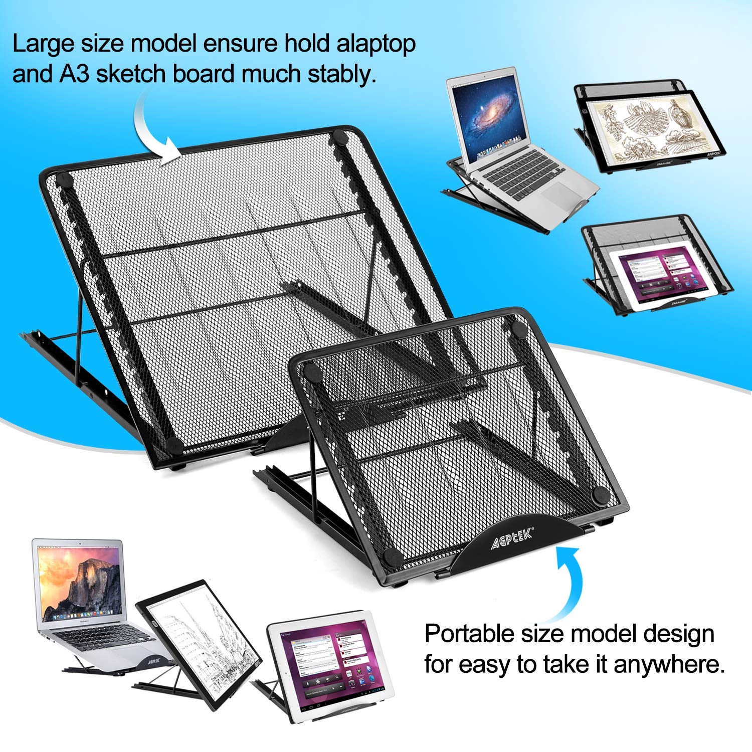 IMAGE Large Version Stand Ventilated Adjustable Light Box Laptop Pad Stand, Multifunction(12 Angles) Skidding Prevented Tracing Holder for AGPtek/Huion A3 A4 LED Tracing Light Pad & Diamond Painting