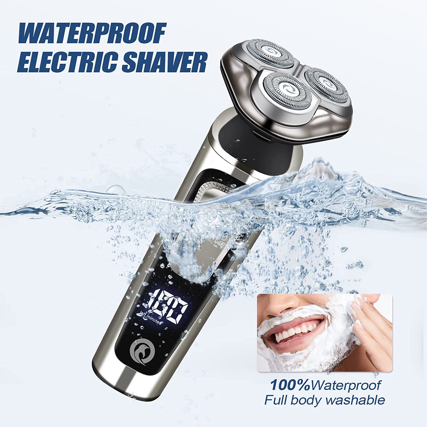 Electric Shaver for Men, Yevheniys Wet and Dry Rechargeable Cordless Beard Shavers 3 in 1 Waterproof Rotary Face Shaver Razors Suitable Gifts for Men - USB Cable Charging