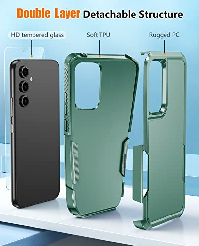 JXVM for Samsung Galaxy A54 5G Case: Shockproof Dual Layer Tough Phone Cover Protective with Tempered Glass Screen Protector Rugged - Military Grade Heavy Duty Protection, 6.4inch, 2023 (Dark Green)