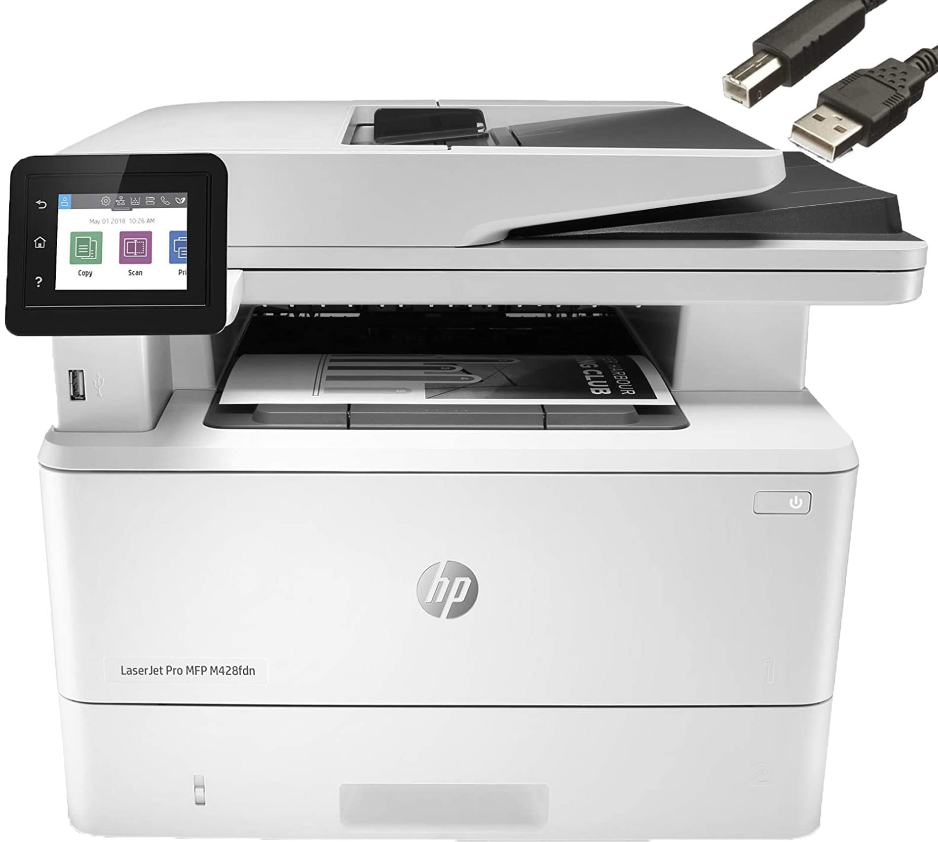 HP Laserjet Pro MFP M428fdn Monochrome Laser All-in-One Printer, Print Scan Copy Fax, Automatic 2-Sided Printing, 40 ppm, 250-sheet, 1200 x 1200 dpi, 512 MB, Bundle with JAWFOAL Printer Cable
