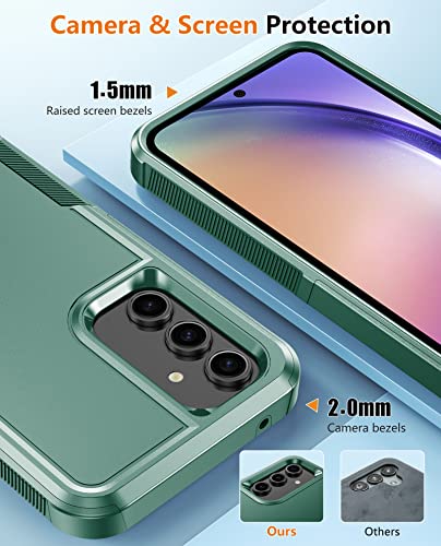 JXVM for Samsung Galaxy A54 5G Case: Shockproof Dual Layer Tough Phone Cover Protective with Tempered Glass Screen Protector Rugged - Military Grade Heavy Duty Protection, 6.4inch, 2023 (Dark Green)