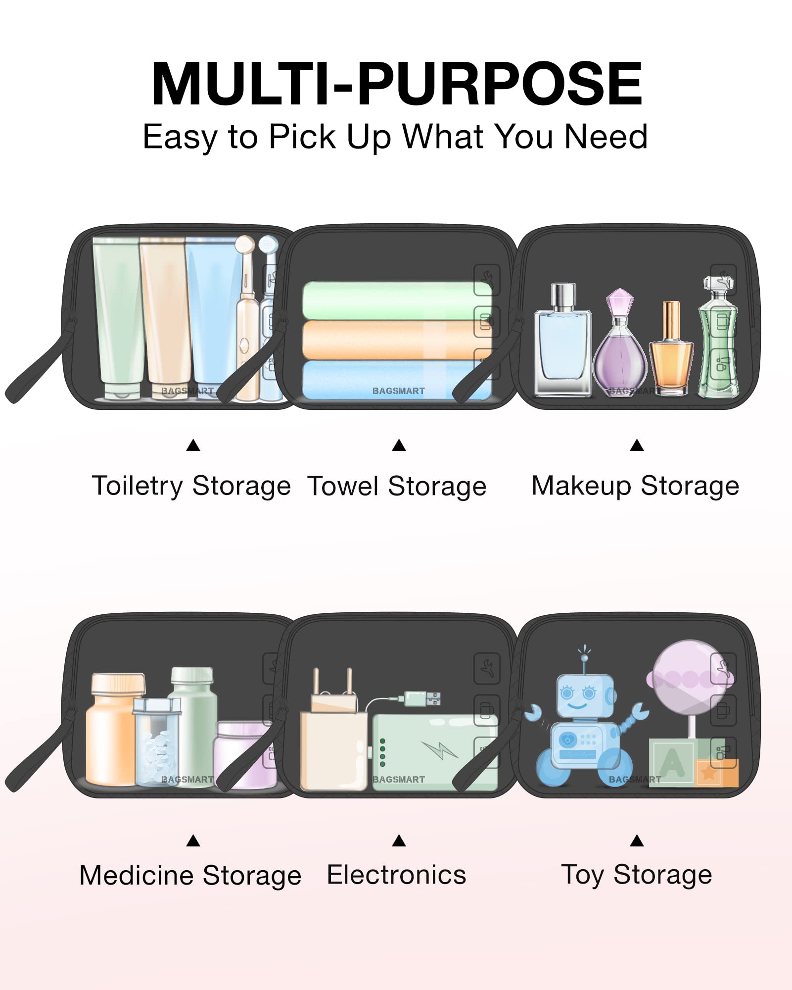 BAGSMART TSA Approved Toiletry Bag, 3 Pack Clear Makeup Cosmetic Bag Organizer, Quart Size Travel Bag for Toiletries, Carry-on Travel Accessories Essentials - Black
