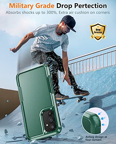 JXVM for Samsung Galaxy A54 5G Case: Shockproof Dual Layer Tough Phone Cover Protective with Tempered Glass Screen Protector Rugged - Military Grade Heavy Duty Protection, 6.4inch, 2023 (Dark Green)