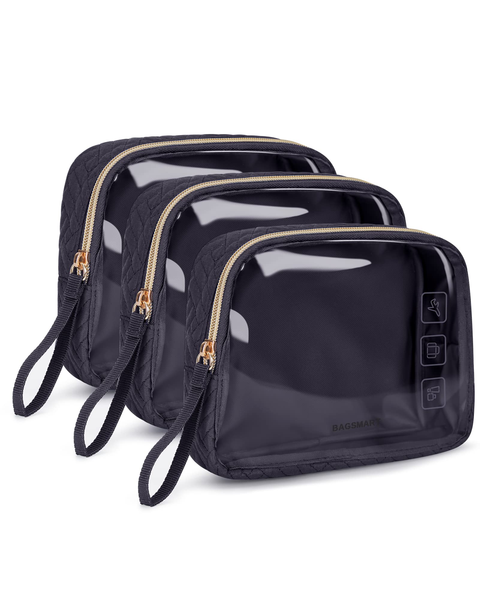 BAGSMART TSA Approved Toiletry Bag, 3 Pack Clear Makeup Cosmetic Bag Organizer, Quart Size Travel Bag for Toiletries, Carry-on Travel Accessories Essentials - Black