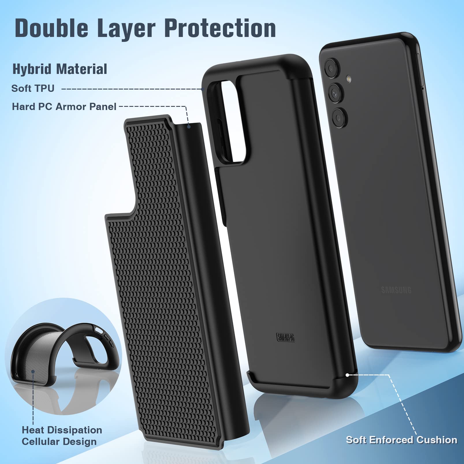 BNIUT for Samsung Galaxy A13 5G Case: Dual Layer Protective Heavy Duty Cell Phone Cover Shockproof Rugged with Non Slip Textured Back - Military Protection Bumper Tough - 6.5inch (Black Matte)