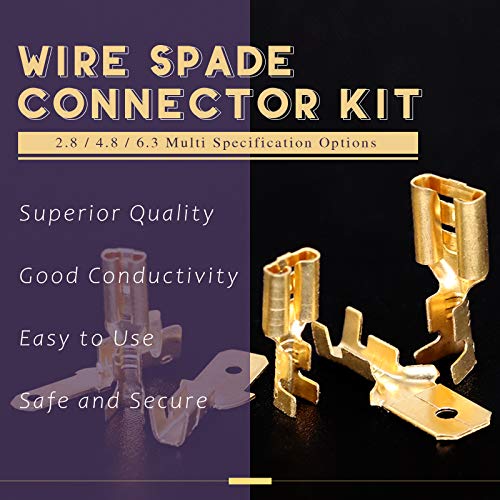 Swpeet 720Pcs Gold 2.8/4.8/6.3mm Male and Female Spade Quick Connectors Wire Crimp Terminal Block with Insulating Sleeve Assortment Kit Perfect for Electrical Wiring Car Audio Speaker
