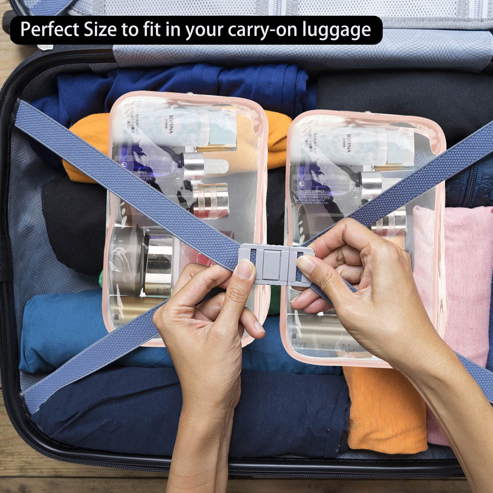 Tbestmax 10 Pcs Clear Cosmetic Bags Small Makeup Bags Portable Waterproof Travel Toiletry Bags Organizer Peach Pink, 7.5"x 4.8"x 2.3"