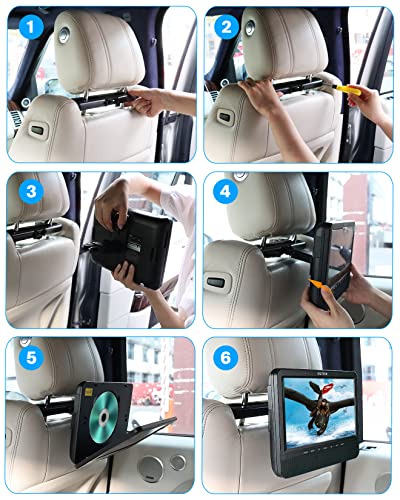 WONNIE 10" Car DVD Player with Dual Screen, Portable Headrest Video Player for Kids, 5 Hours Rechargeable Battery, Support Sync to TV, Last Memory,USB/SD, AV Out&in( 1 Player+1 Monitor)