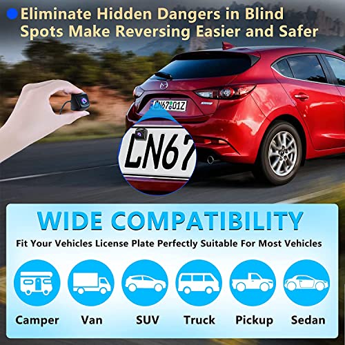 Bileeko Backup/Front View Camera, AHD Reversing Camera 170° Wide Angle Night Vision IP69 Waterproof Car Backup Camera Universal Metal Rear View Camera for Car Truck RV Pickup SUV - 12/24V