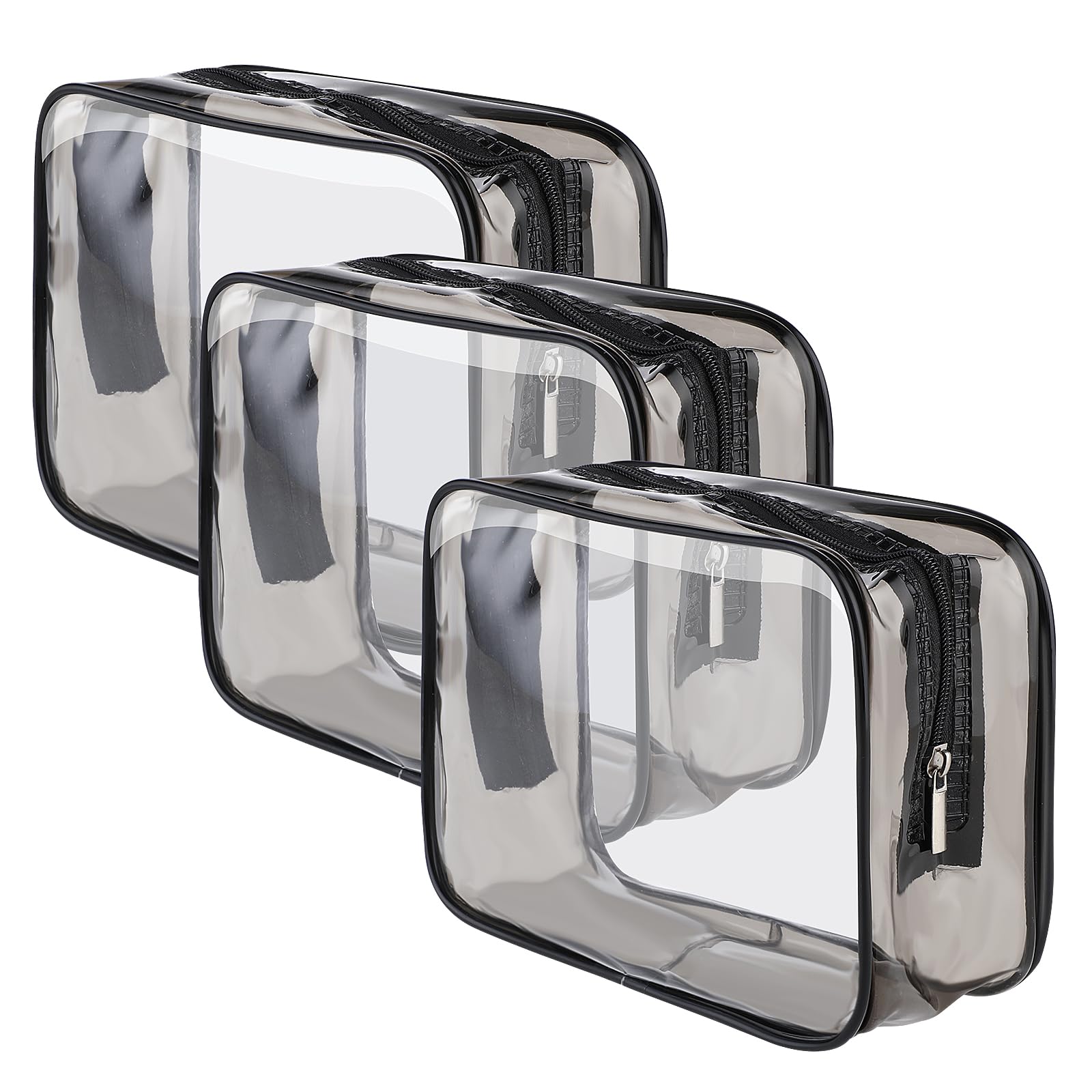 WLLHYF Clear Toiletry Bag 3 Pack Portable Waterproof Travel Makeup Cosmetic Bag Clear Bags Set with Zipper Handle Multipurpose Large Bag Airport Airline Compliant Bag for Women Men (Black)