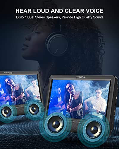 WONNIE 10" Car DVD Player with Dual Screen, Portable Headrest Video Player for Kids, 5 Hours Rechargeable Battery, Support Sync to TV, Last Memory,USB/SD, AV Out&in( 1 Player+1 Monitor)