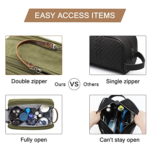 BAGSMART Toiletry Bag for Men, Canvas Travel Toiletry Organizer Dopp Kit Water-resistant Shaving Bag for Toiletries Accessories,Green-Large