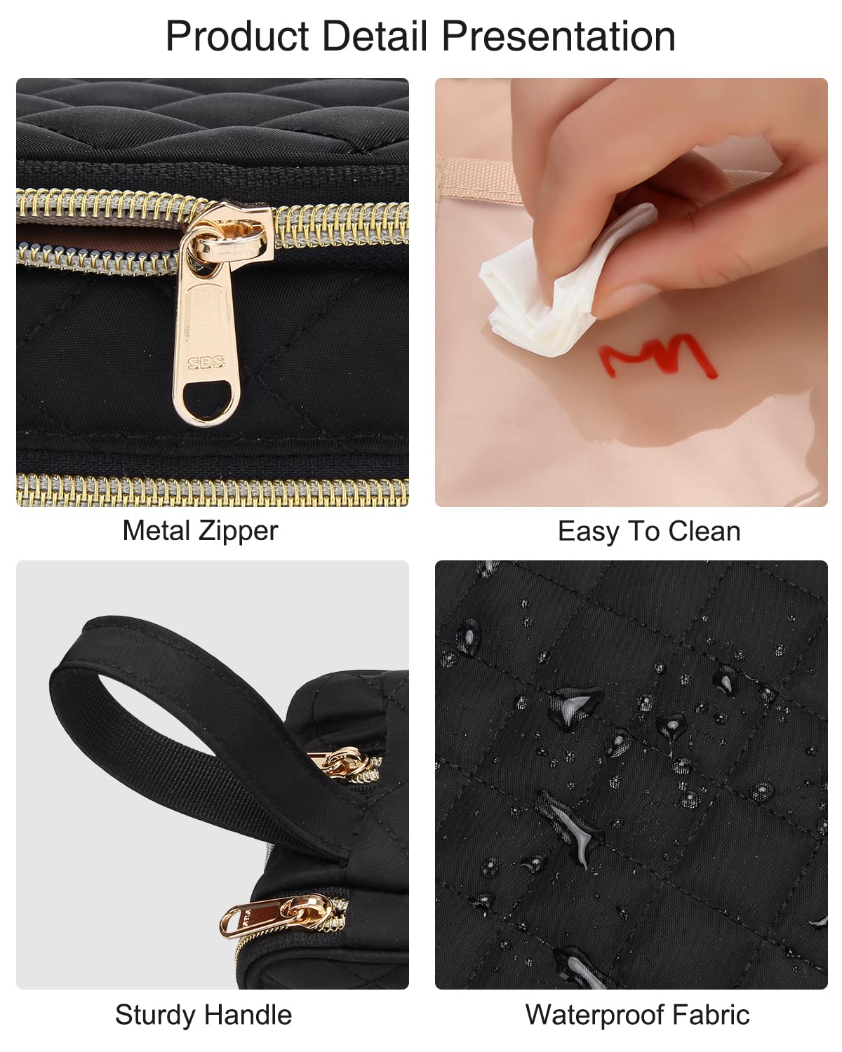 MONSTINA Travel Makeup Bag,Double Layer Toiletry Organizer Women Makeup Brush Bag Cosmetic Case Portable Large Wide-open Pouch Brush Holder Purse Bag