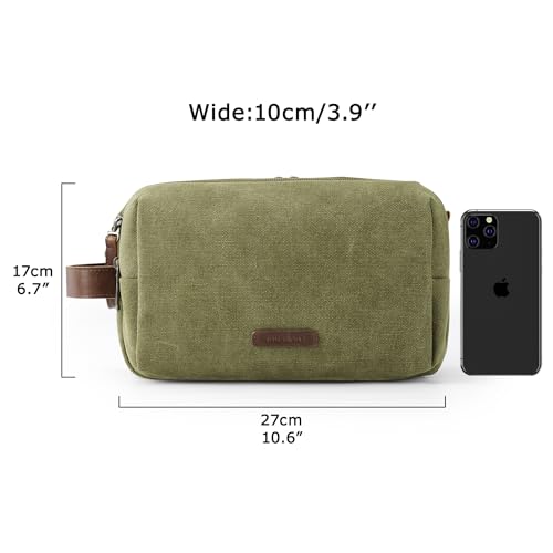 BAGSMART Toiletry Bag for Men, Canvas Travel Toiletry Organizer Dopp Kit Water-resistant Shaving Bag for Toiletries Accessories,Green-Large