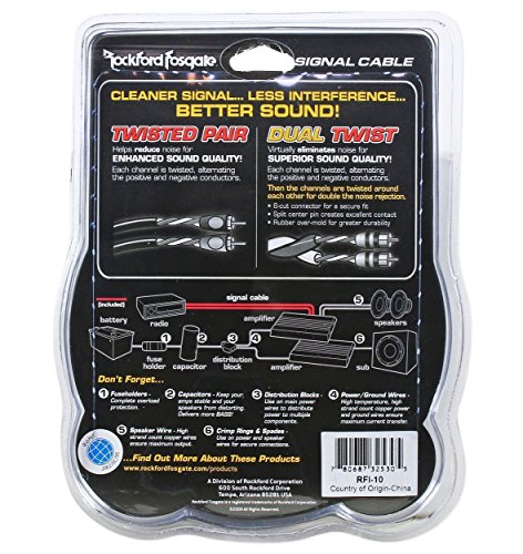 (2) Rockford Fosgate RFI-10 RFI10 10 Foot Twisted Pair OFC Car Audio RCA Cables