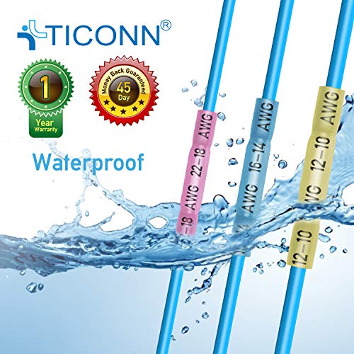 TICONN 200PCS Heat Shrink Butt Wire Connector Kit, Insulated Waterproof Electrical Wire Crimp Terminals Butt Splice for Marine Automotive (200PCS)