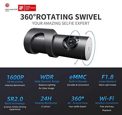 DDPAI Mini3 Dash Cam 1600P, 2K Front Dash Cam Recorder Dashboard 2560x1600P, Front Dashboard Camera for Car DVR Recorder 32GB eMMC Storage |WiFi & App|Night Vision, Parking Mode, Super Capacitor