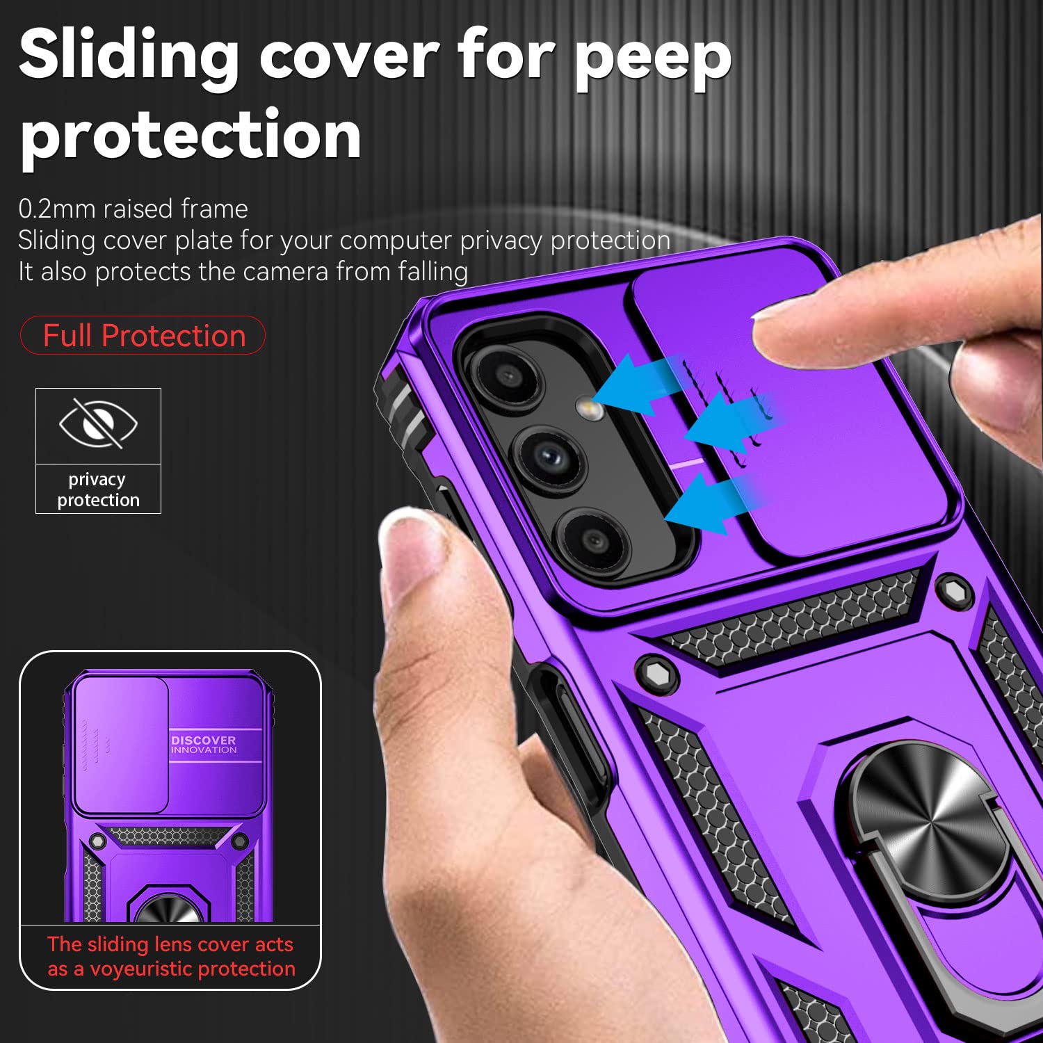 for Galaxy A14 5G Phone Case,Galaxy A14 5G Case,with Screen Protectors and Camera Cover,[Military Grade] 16ft.Drop Tested Cover with Magnetic Kickstand Protective Case for Samsung A14 5G, Purple