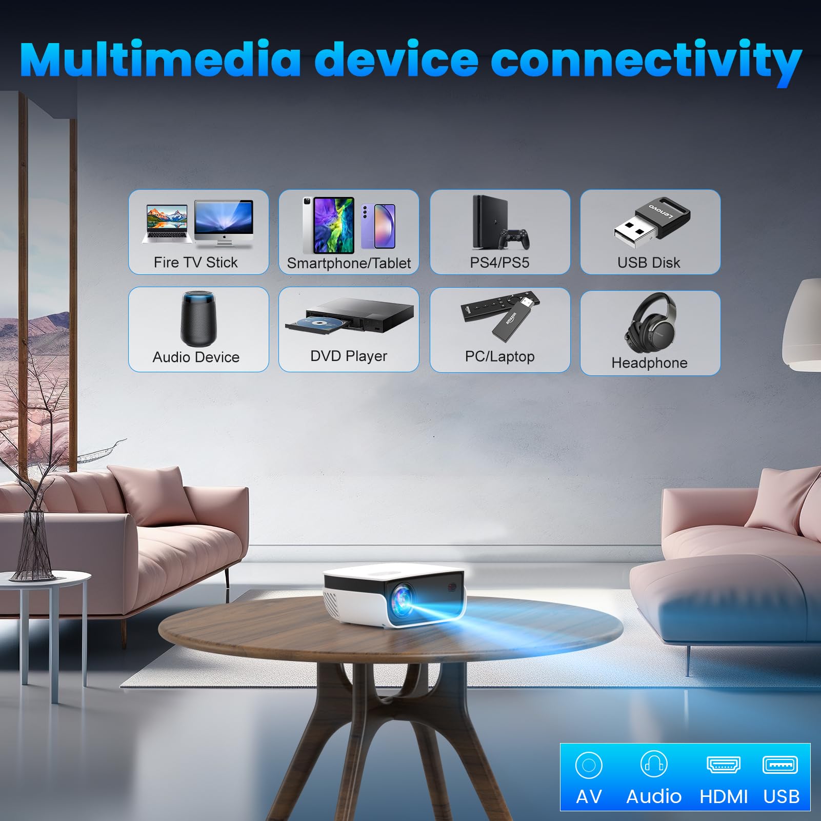 Outdoor Projector, Mini Projector with 100" Screen, 1080P and 240" Supported Movie Projector 7500 L Portable Home Video Projector Compatible with Smartphone/TV Stick/PS5/PC/Laptop