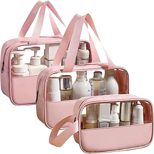Hanging Travel Toiletry Bag for women, Waterproof Cosmetic Bag Portable Travel Makeup Pouch Multifunction Handle Travel Toiletry Bag Organizer for Women, Cosmetic Bags for Women Travel Set(3Pcs Pink)